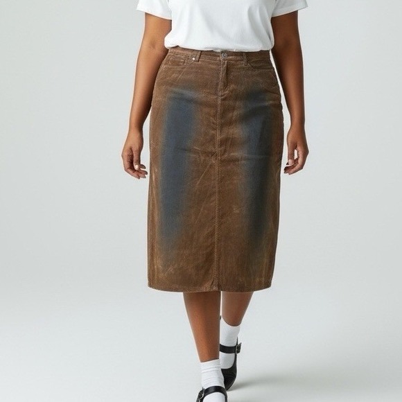 Skirts | Long Distressed Brown Denim Gypsy Jean Skirt 16 Boho Hippie ...